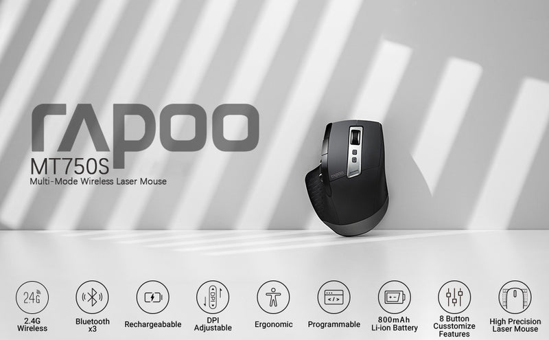 MT750 Ergonomic Multi-Device Wireless Mouse with 3200 DPI – RAPOO