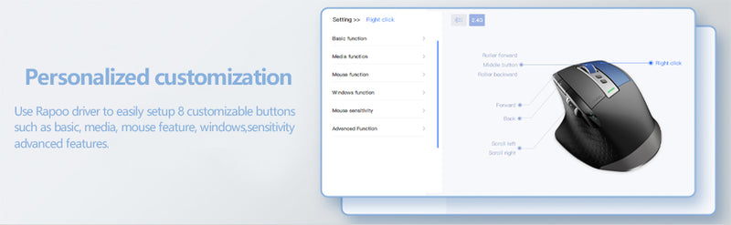 MT750 Ergonomic Multi-Device Wireless Mouse with 3200 DPI – RAPOO
